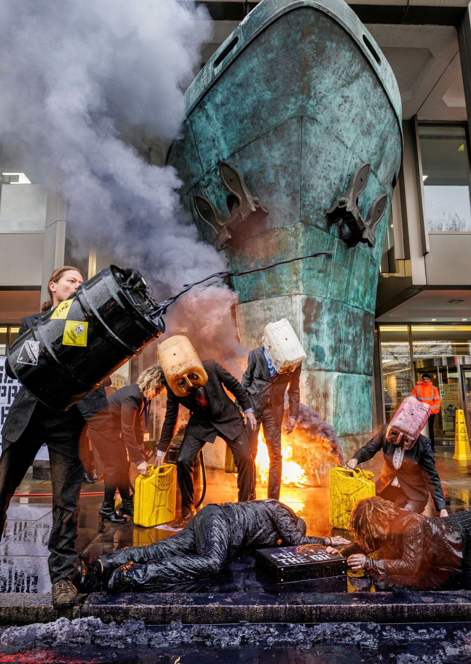 Ocean Rebellion protest stages oil slick and death of oceans outside ...