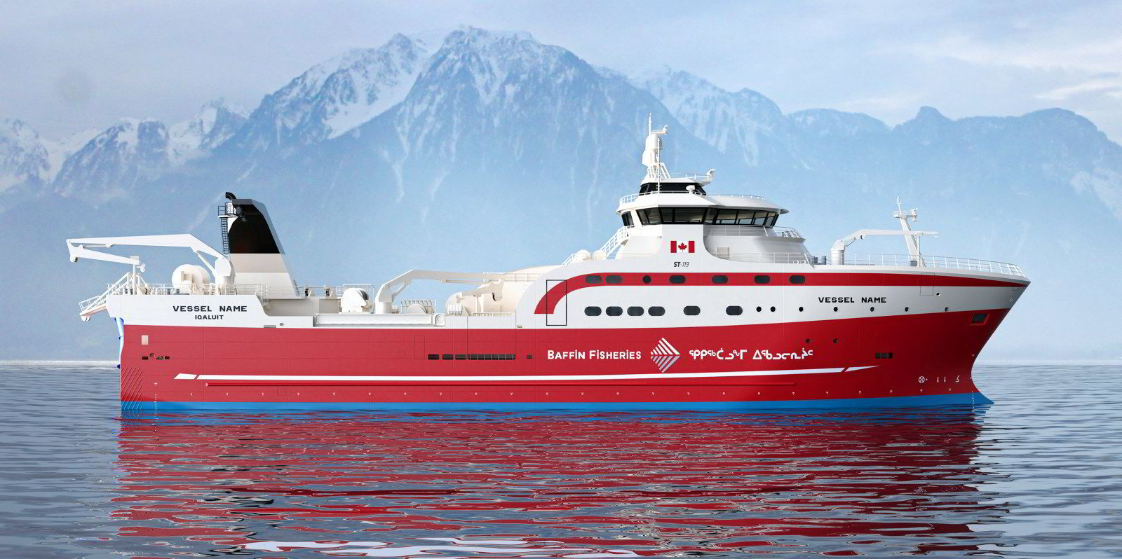 Skipsteknisk stakk av med designkontrakt. 80 meter lang fabrikktråler ...