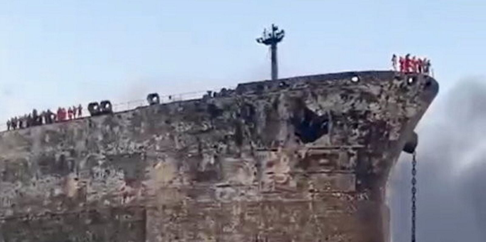 Fire-ravaged hull of shadow fleet VLCC revealed after collision with ...