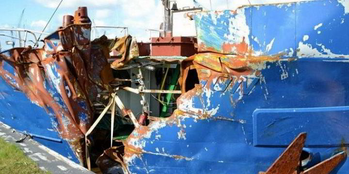 Cargo ship mangled after hitting wind turbine in North Sea | TradeWinds